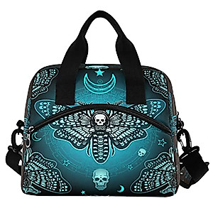 MNSRUU Insulated Lunch Bag Butterfly Skull Mysticism Lunch Tote Reusable Cooler Bag Container with Adjustable Shoulder Strap