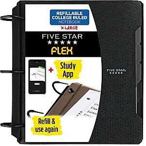 Five Star Flex Hybrid NoteBinder, 1-1/2 Inch Binder with Tabs, Notebook and 3-Ring Binder All-in-One, Black (29324AA2)