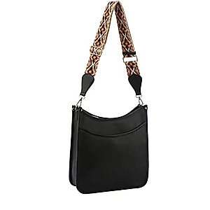 HR Womens Crossbody Shoulder Bag with Adjustable Guitar Strap (Black)