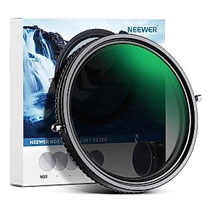 NEEWER 2 in 1 82mm Variable ND Filter ND2–ND32&CPL Filter(Circular Polarizer Filter) No X Cross/30 Layer Nano Coated/HD Optical Glass/Ultra Slim Aluminum Alloy Frame/Water Repellent/Scratch Resistant