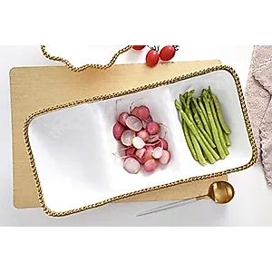 Pampa Bay Porcelain with Titanium Finish 3-Section Serving Tray Platter (Gold)