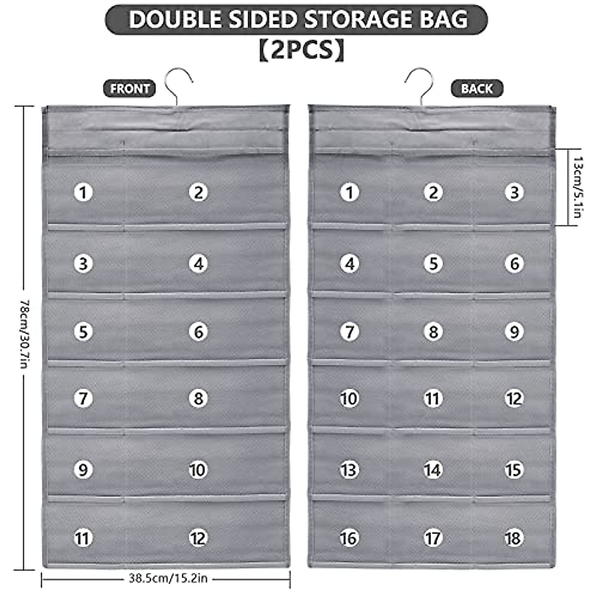 inheming 2 Pack Hanging Underwear Organizer for Closet, 12 + 18 Mesh Pockets Dual-Sided Storage Bags, Bras Panties Socks Organizer Hanger for Dormitory, Rental House, RV Wardrobe