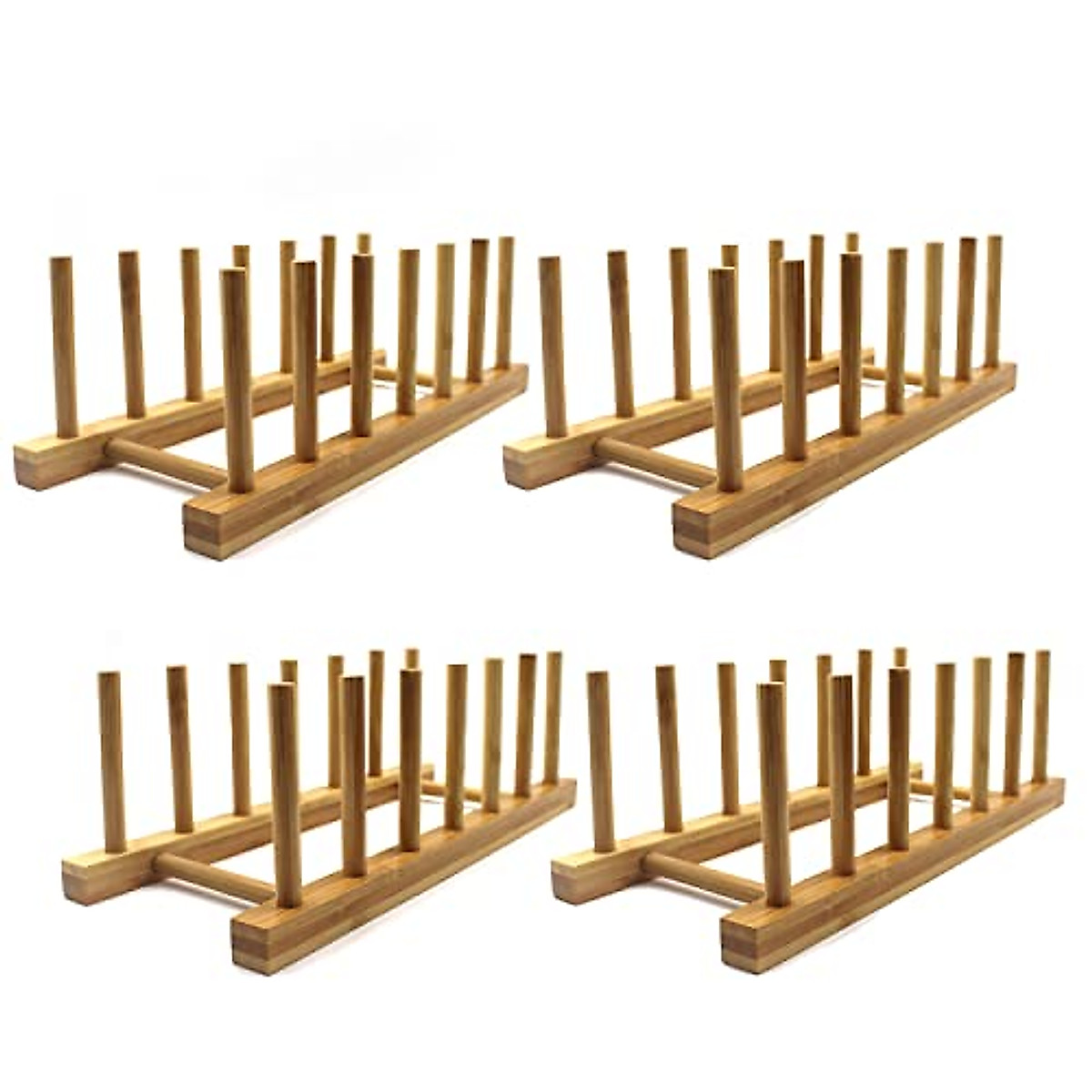 INNERNEED Bamboo Wooden Plate Racks Dish Stand Holder Kitchen Storage Cabinet Organizer for Dish / Plate / Bowl / Cup / Pot Lid / Cutting Board (Pack of 4)