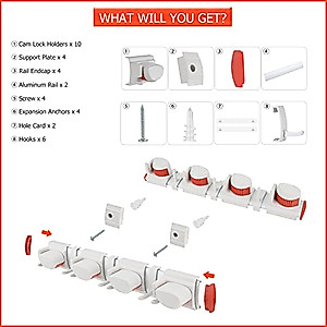 Lalafancy 2 Pack Mop Broom Holder Wall Mount, Broom and Mop Organizer Wall Hanging with Movable Sliding 4 Slots and 3 Hooks, Broom Hanger Storage Rack for Kitchen, Laundry Room