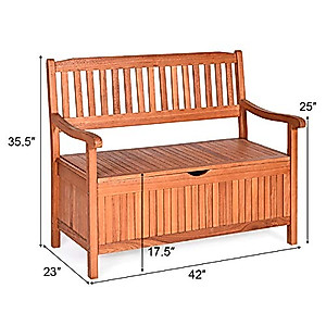 BETTARY Wooden Outdoor Storage Bench, 53 Gal Patio Storage Loveseat with Inner Waterproof Liner Bag & Armrests, Weatherproof Outdoor Bench with Storage for Patio, Garden, Deck, Porch & Balcony