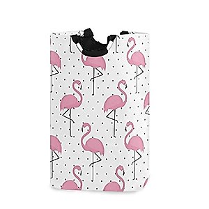 ALAZA Pink Flamingo Polka Dot Bird Laundry Basket Hamper Large Storage Bin with Handles for Gift Baskets, Bedroom, Clothes