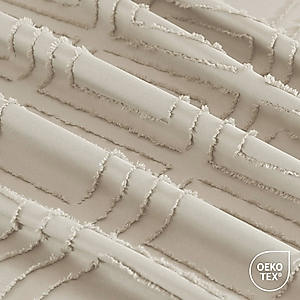 JELLYMONI Cream Grey Duvet Cover Queen Size - 3PCS Microfiber Tufted Duvet Cover Set, Boho Textured Duvet Cover Jacquard Rhombus Geometric Pattern Duvet Cover with Corner Ties & Zipper Closure