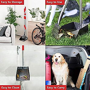 QiMH Upgraded Dog Pooper Scooper Extra Large, Adjustable Long Handle Stainless Metal Pet Poop Tray and Rake Set for Large Medium Small Dogs, Dog Waste Removal Bin Rake, Great for Grass, Street, Gravel