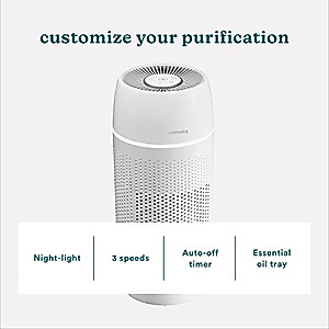 Homedics 5-in-1 PetPlus UV-C Air Purifier - 360-Degree HEPA Filter for 266 Sq Ft, Air Purifiers for Pets, Bedroom, and Home with Essential Oil Pads and Built-In Timer, 3 Speed Settings, White