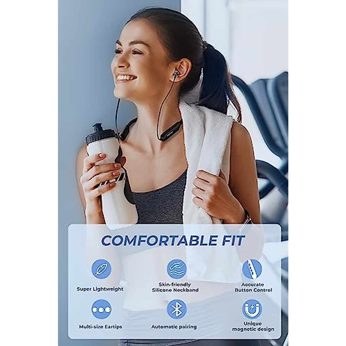 TONEMAC Bluetooth Headphones - N8 Wireless Earbuds with Magnetic Neckband | 40Hrs Playtime, IPX6 Sweatproof, Deep Bass Headset for Phone Calls, Music, and Sports