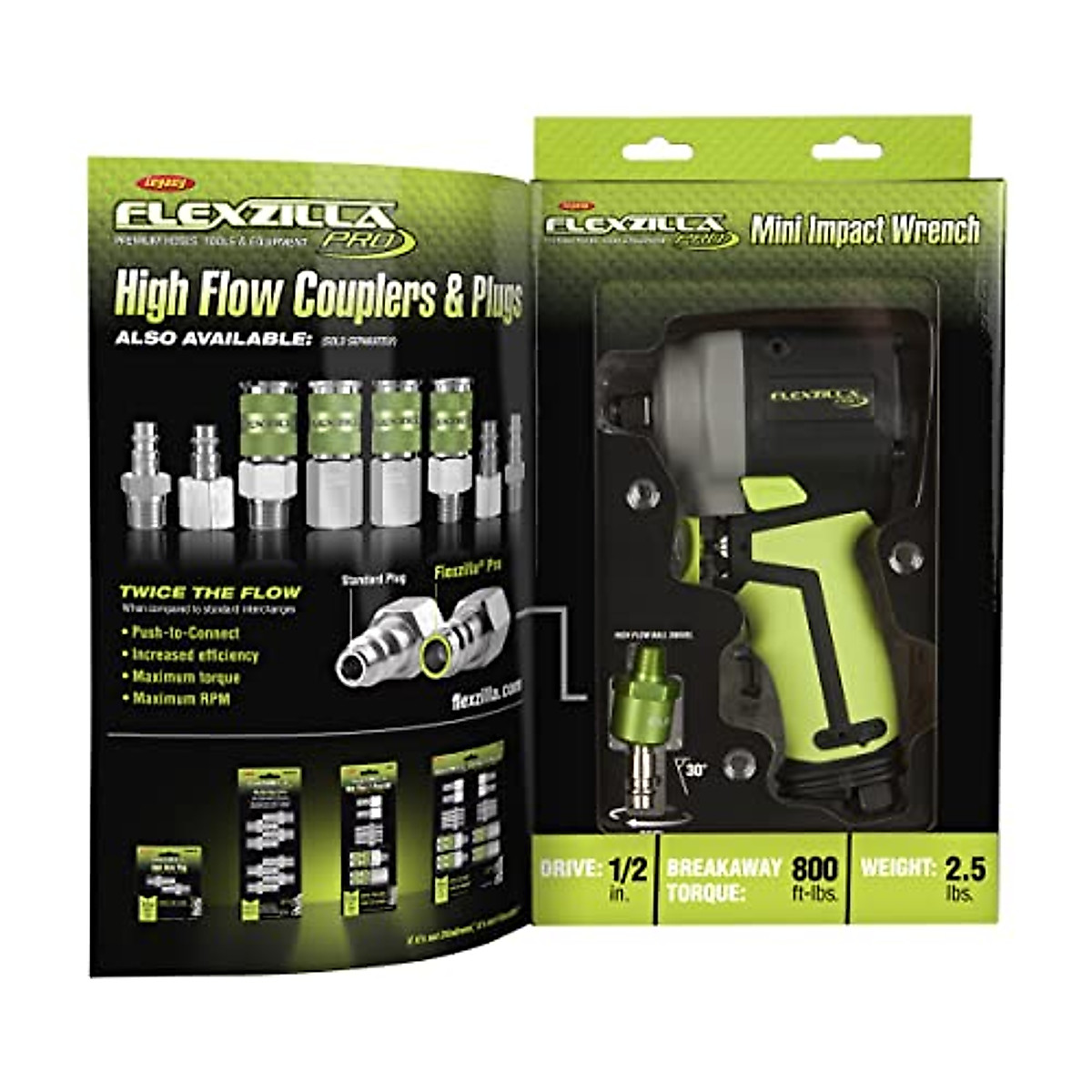 Flexzilla Pro Mini Impact Wrench, 1/2" Drive, with High Flow Ball Swivel Plug - AT1475FZ
