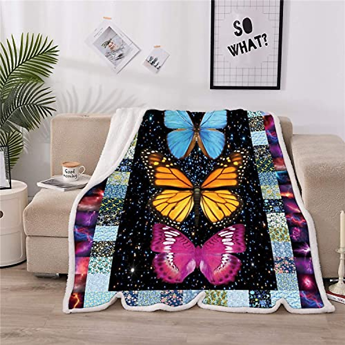 Ultra Soft Butterfly Blanket for Women Night Sky Background Microfiber Plush Sherpa Fuzzy Throw Blankets Cozy Blanket Butterfly Gifts (Butterfly,50"×60")