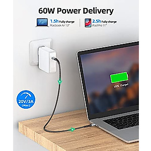 SUNGUY USB C to USB-C Cable, [2Pack, 2FT/0.6M ] 60W PD C to C Fast Charger Cable Cord Compatible for Samsung Galaxy S21/S21+/S20+ Ultra, iPad Pro 2020/2018, iPad Air 2020,MacBook Air/Pro and More