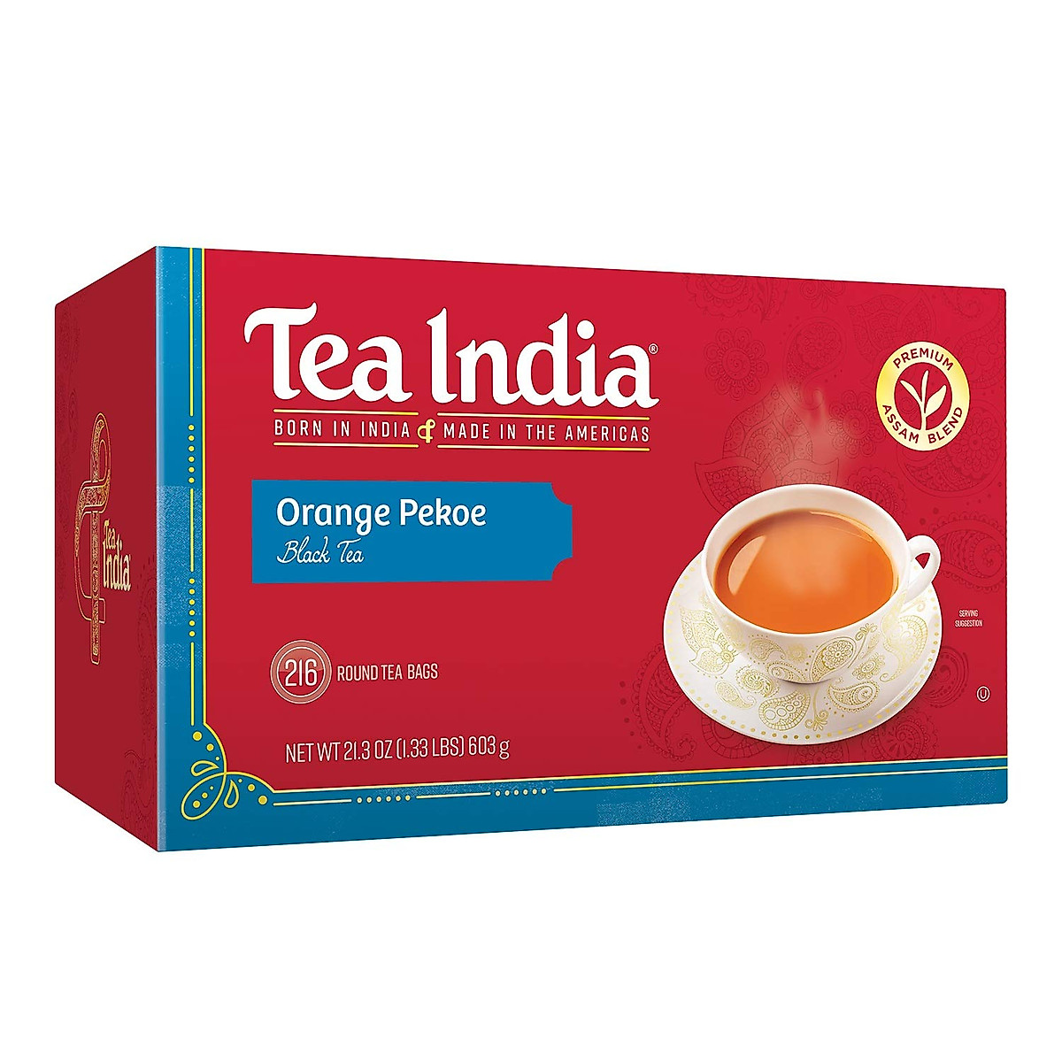 Tea India Orange Pekoe Black Tea Chai Flavorful Blend Of Black Tea & Natural Ingredients Strong Full-Bodied Traditional Indian Caffeinated Tea 216 Round Teabags