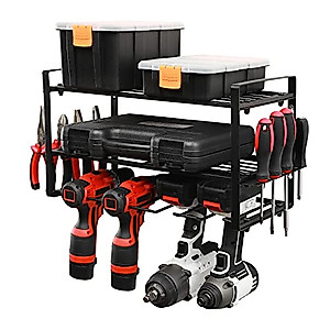 EMENTOL Power Tool Organizer, Drill Holder Wall Mount, Garage Tool Rack, Removable Design, for Power Tool, Screwdriver, Cordless Drill Storage