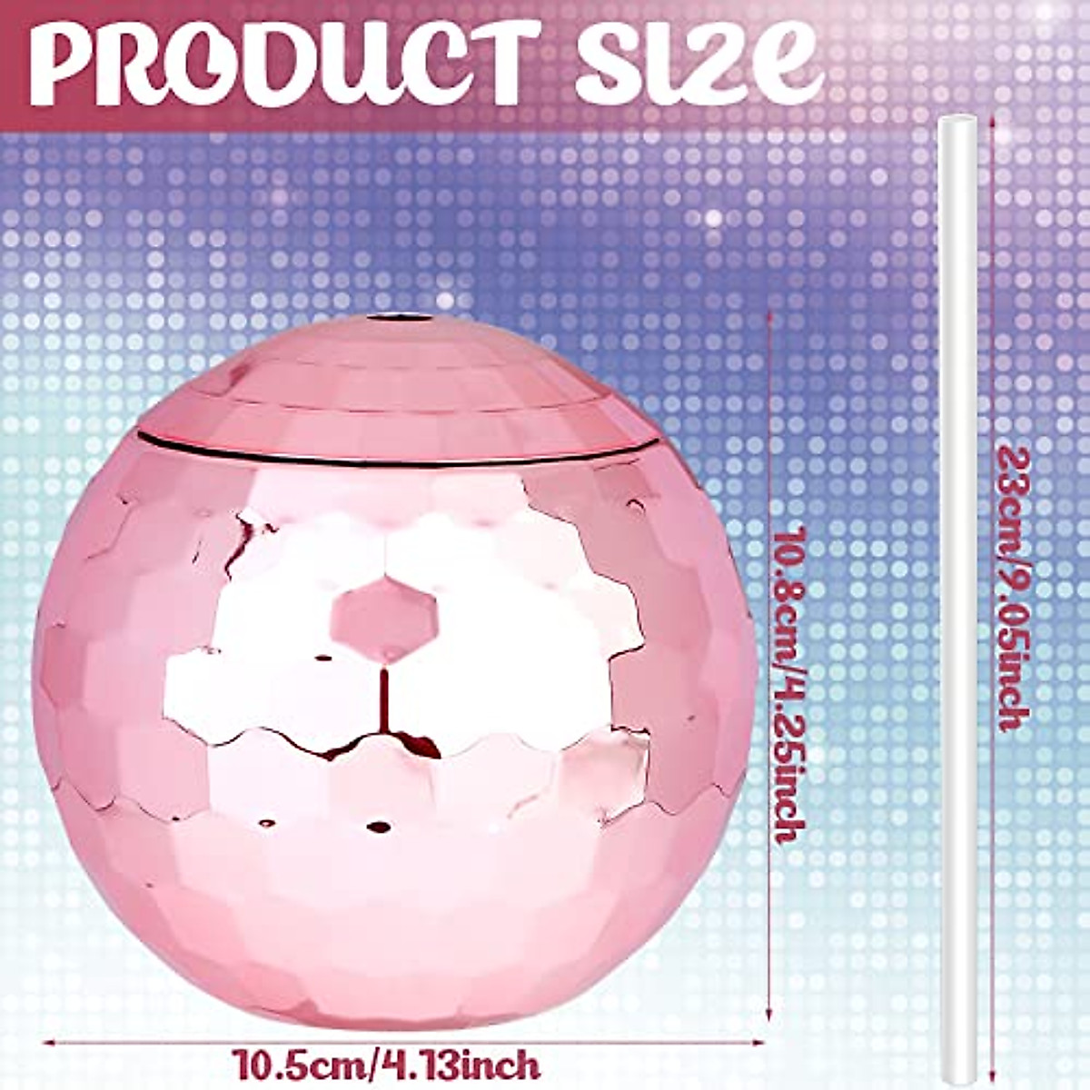 Ujuuu 4 Pieces Disco Ball Cups Disco Ball Tumbler Disco Flash Ball Cocktail Cup with Lid and Straw Party Supplies Wine Cocktail Drinking Syrup Tea Bottle (Pink), 20oz