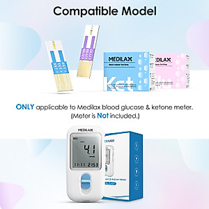 Medilax Blood Ketone and Sugar Strips, Only for Medilax Keto Test and Glucose Meter, 60 Count Diabetic Strips, 60 Count Blood Ketone Strips, 120 Blood Lancets
