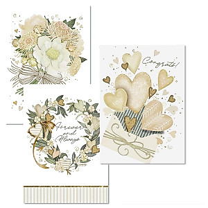 Current Wedding Stripes Congratulations Bride & Groom Greeting Cards by Nicoll Tamarin - Set of 8 (4 Designs), Large 5" x 7", Sentiments Inside, includes White Envelope