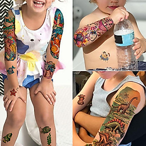 Tazimi 380 Styles (27 Sheets) Temporary Tattoo for kids-Full & Half Arm Tattoos Sleeves for Girls Boys Marine Life Space Ship Racing Car Forest Animals Dinosaur Cartoon Tattoos Stickers for Kids