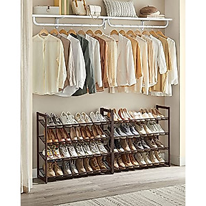 SONGMICS Shoe Rack, 8-Tier Shoe Organizer, Metal Shoe Storage for Garage, Entryway, Set of 2 4-Tier Stackable Shoe Shelf, with Adjustable Flat or Angled Shelves, Holds 32-40 Pairs, Bronze