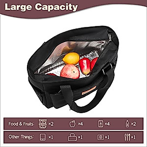 Large Women Lunch Bags for Work/Insulated Adult Lunch Box for Women/Leakproof Cooler Lunch Tote Bag with Storage Pocket. Reusable Lunch Cooler Purse for Picnic Hiking 14L, Black