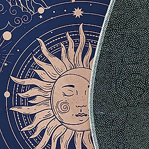 Cinbloo Retro Boho Mandala Semi-Circular 32x20 Inch Bathroom Rugs Creative Abstract Fantasy Blue Sun and Moon Tarot Door Mats Non Slip Area Rugs Soft Wool Floor Carpet for Entrance Way Home Decor