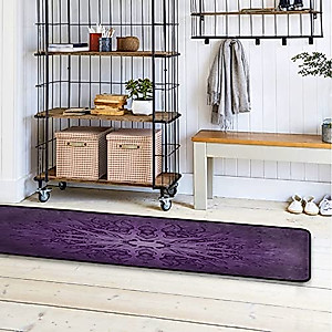 Qilmy Purple Mandala Runner Rug,Anti Fatigue Comfort Floor Mats Kitchen Long Rugs for Bedroom Living Room Bathroom Hallways Entryways 72x24inch