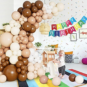 DBKL Brown Balloon Garland Arch Kit with Different Size Nude Coffee Brown Ivory White Boho Tan Neutral Balloons for Woodland Teddy Bear Baby Shower Jungle Safari Birthday Party Decorations