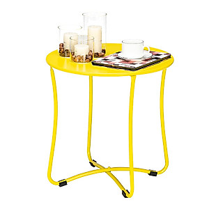 Volowoo Round Sofa Side End Table,Small End Table,Laptop Table,Waterproof Coffee Table Metal Frame Nightstand for Living Room,Bedroom,Patio&Office,Yellow