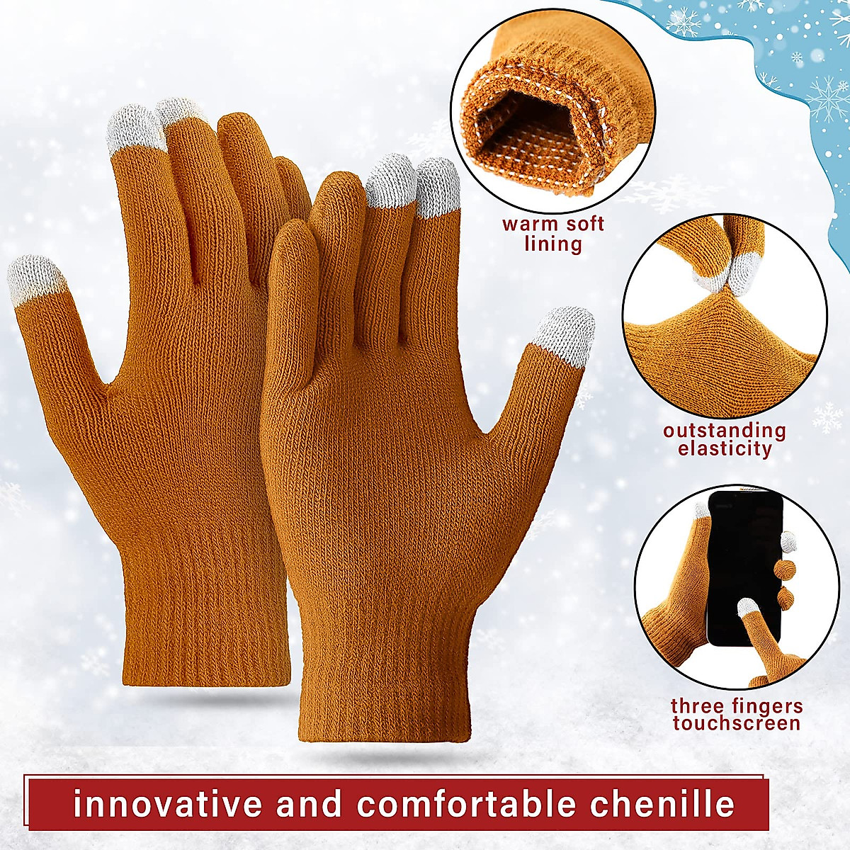 8 Pieces Scarf and Gloves Winter Knit Scarf and Glove Set, Cashmere Soft Scarf with Touchscreen Gloves for Women Gift (Black, Caramel, Navy, Burgundy)