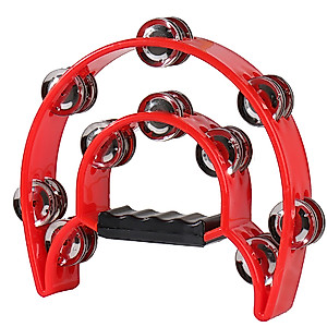 2-Pack Double Row Tambourine,10" Hand Held Percussion Drum with 20 Metal Jingles, Half Moon Musical Tambourine for Adult,Church, KTV, Party and Gifts (Black+Red)
