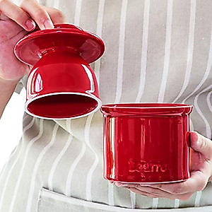 BRT Ceramic French Butter Keeper Crock Storage Jar Butter Serving Dish (Red)