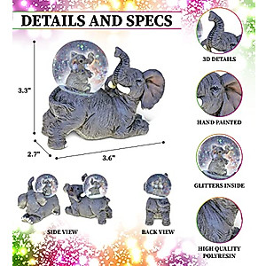 COTA Global Elephant Snow Globe - Wildlife Animal Water Globe Figurine with Sparkling Glitter, Zoo Collectible Novelty Ornament for Home Decor, for Birthdays, Christmas, Valentine - 45mm