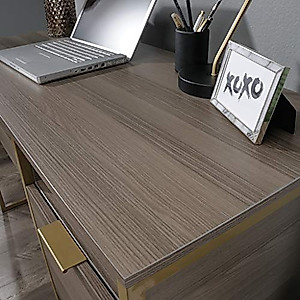 Sauder International Lux Single Pedestal Home Office Desk, L: 47.48" x W: 20.00" x H: 29.72", Diamond Ash Finish