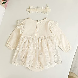 HOOLCHEAN Baby Infant Girls' Lace Beige Bodysuits Dress with Headband, 0-6 Months