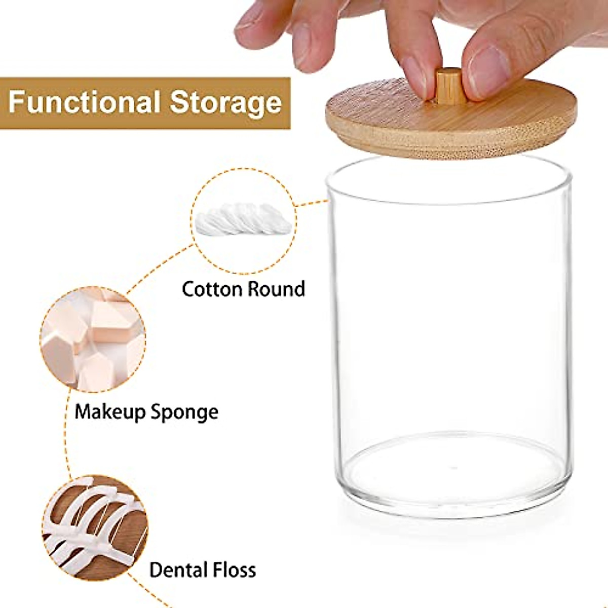 Hipiwe Acrylic Qtip Holder Dispenser with Lid 4-Pack Clear Apothecary Jars Vanity Makeup Organizer Bathroom Accessories Storage Canisters for Cotton Ball Swab Round Pads Floss