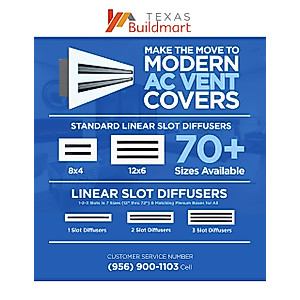 BUILDMART - 30x6 Modern AC Vent Cover - Decorative White Air Vent - Standard Linear Slot Diffuser - Register Grille for Ceiling, Walls & Floors - Texas Buildmart