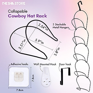 Cowboy Hat Rack for Wall - 5 Pieces Cowboy Hat Holder for Trucks, Durable Metal Hat Rack for Cowboy Hats for Perfect Shape