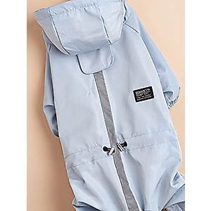 QWINEE Waterproof Dog Hooded Raincoat with Button Puppy Cat Rain Jacket Lightweight Pet Poncho with Leash Hole for Small Medium Large Dogs Cats Kitten Light Blue XXL