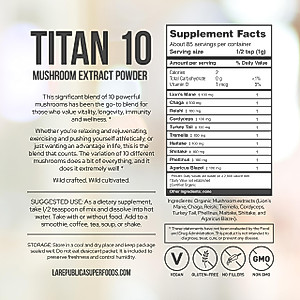 LRLA SUPERFOODS La Republica Titan 10 Organic Mushroom Powder for Focus, Immunity, Energy, Gut Health, and Skin (85 Servings, 3 oz)
