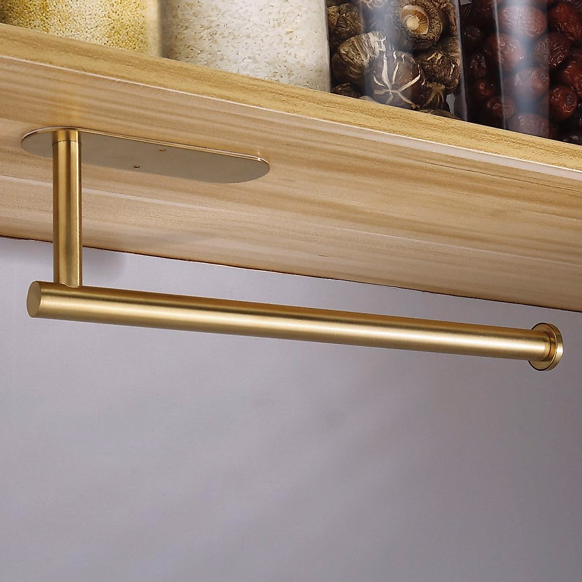 Paper Towel Holder Wall Mount，Aluminum Alloy Paper Towel Holder Sturdy and Durable ,Paper Towel Holder Under Cabinet ,Vertically or Horizontally Mount Both Available in Adhesive and Screws（Gold）