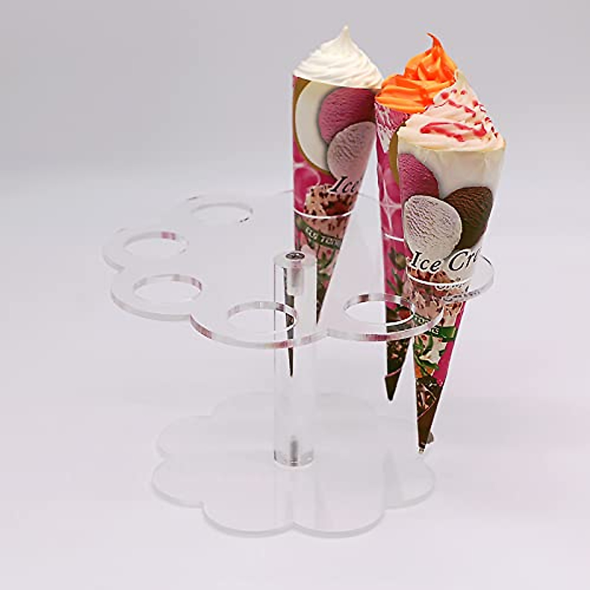 HMROVOOM 8 Holes Ice Cream Cone Holder,Acrylic Ice Cream Stand,Cone Holder Rack for Party Wedding Birthday(8 Holes Flower Shape)