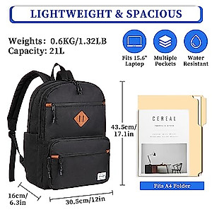 RAVUO School Backpack, Classic Lightweight Bookbag for Men Water Resistant Women Daypack Bag with Multi Pockets for High School,College,Travel,Work Black