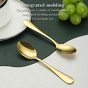 Evanda 12 Pieces Gold Teaspoons, Gold Titanium Plating Stainless Steel 14cm Tea Spoon, Cutlery for Tea, Coffee, Cake, Dessert, Salad, Dishwasher Safe