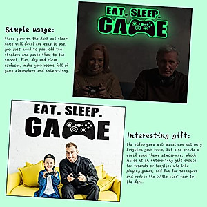 Eat Sleep Game Wall Decal Glow in The Dark Gamer Boy Wall Stickers Vinyl Video Game Wall Decor Gaming Controller Wall Decals for Boys Room Kids Bedroom Home Playroom Decoration