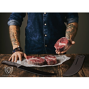 Dalstrong Butcher Knife - 10 inch - Delta Wolf Series Knife - Ultra-Thin & Zero Friction Blade - HC 9CR18MOV Steel - Black Titanium Nitride Coating - Breaking Knife - G10 Camo Handle - Leather Sheath