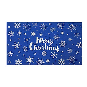 CAROMIO Christmas Doormat Merry Christmas Door Mat Blue Snowflakes Non-Slip Indoor Outdoor Front Door Doormat Living Room Bedroom Entrance Rug Kitchen Floor Mat Home Festive Decoration 17" x 29"