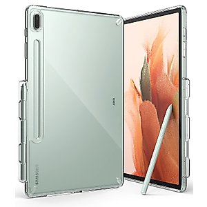 Ringke Fusion Designed for Galaxy Tab S7 FE Case 12.4-inch (2021), Transparent Hard Back Shockproof Bumper Tablet Back Cover with Side S Pen Holder - Clear