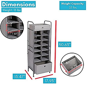BIRDROCK HOME 12 Cubby Vertical Shoe Rack Organizer with Large Drawer - Grey - Free Standing Tower for Closet - Sturdy Metal Frame - Space Saver - Bedroom Organization