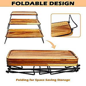 Montex 3 Tier Serving Tray Stand Wooden Serving Platters for Dessert Server Display 17 Inch Metal Stand